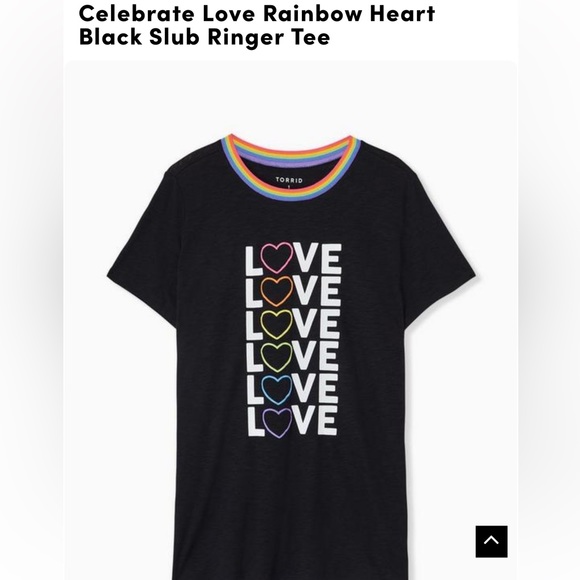 torrid | Tops | Torrid Black Celebrate Love Rainbow Heart Slub Ringer ...